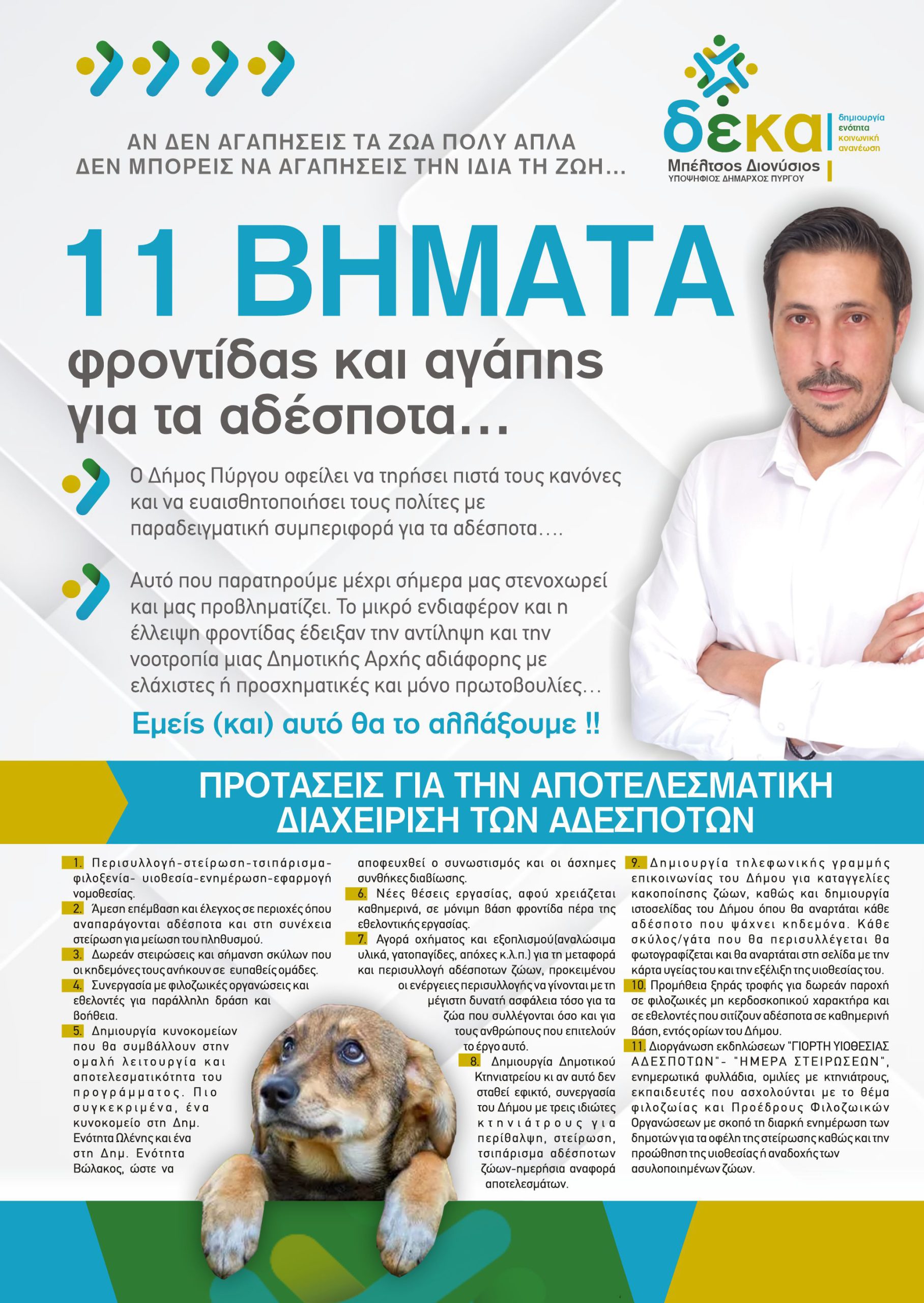 Δ. Μπέλτσος: Το πρόγραμμά του για τα αδέσποτα ζώα - Ηλεία Οικονομία